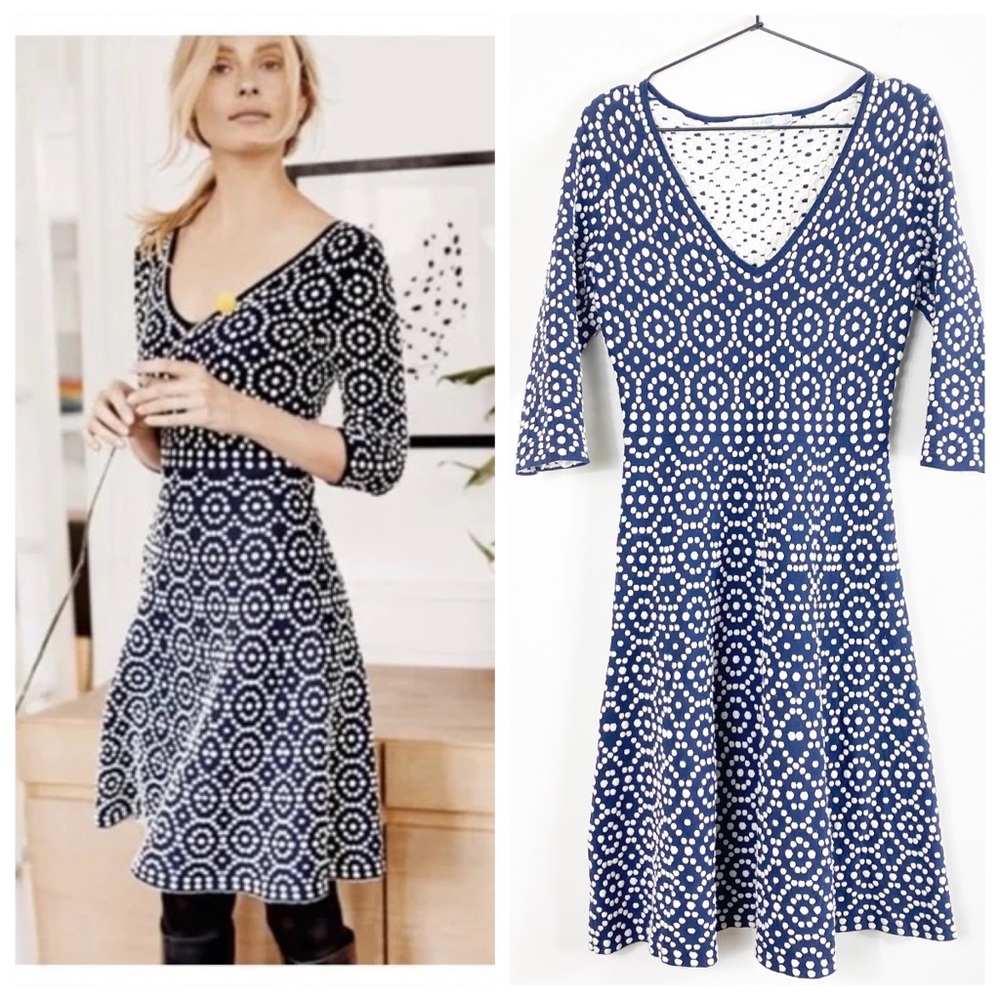 Boden Annabel Fit And Flare Navy & Ivory Dress - Gem